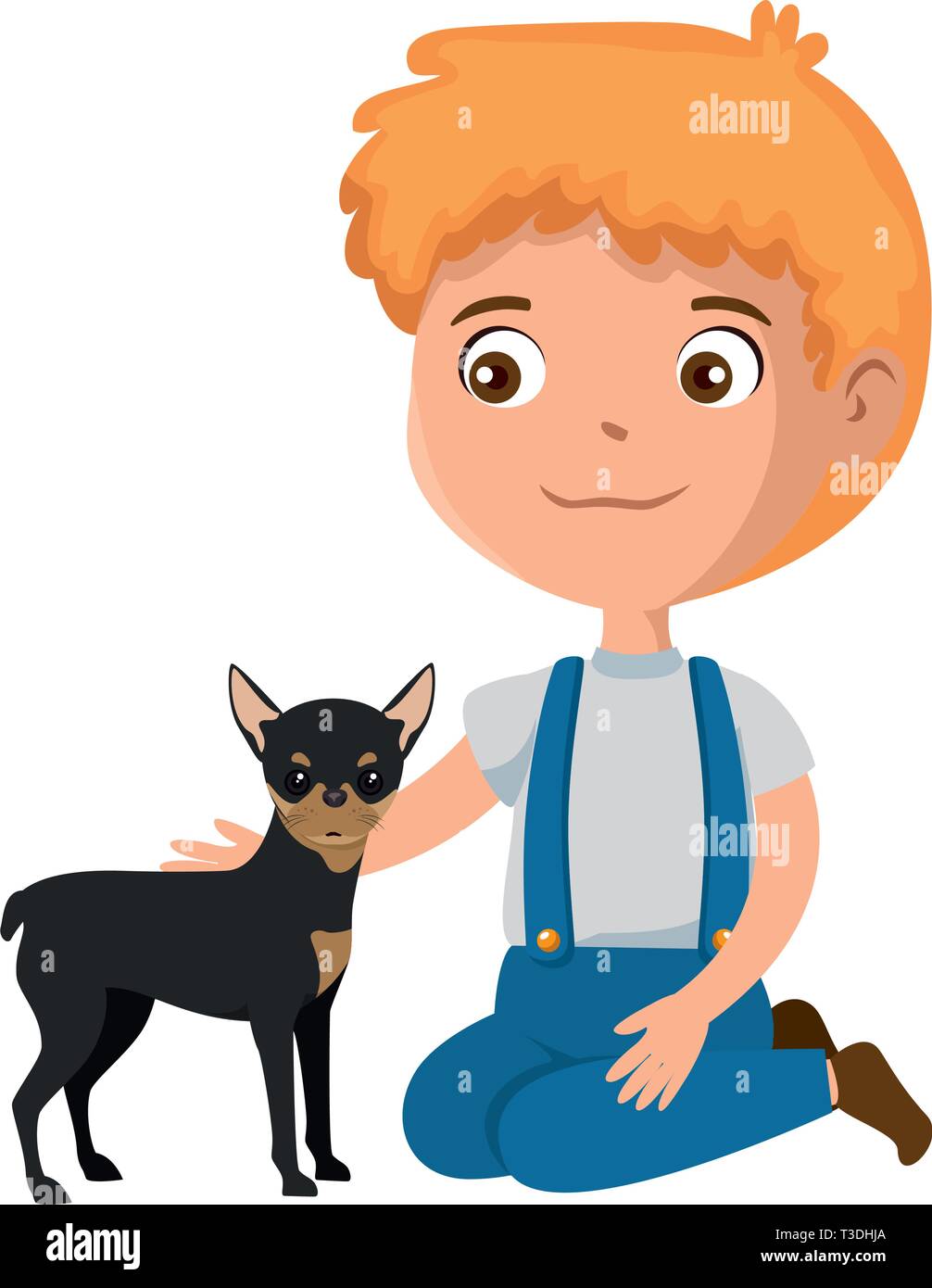 cute little boy with dog character Stock Vector Image & Art - Alamy