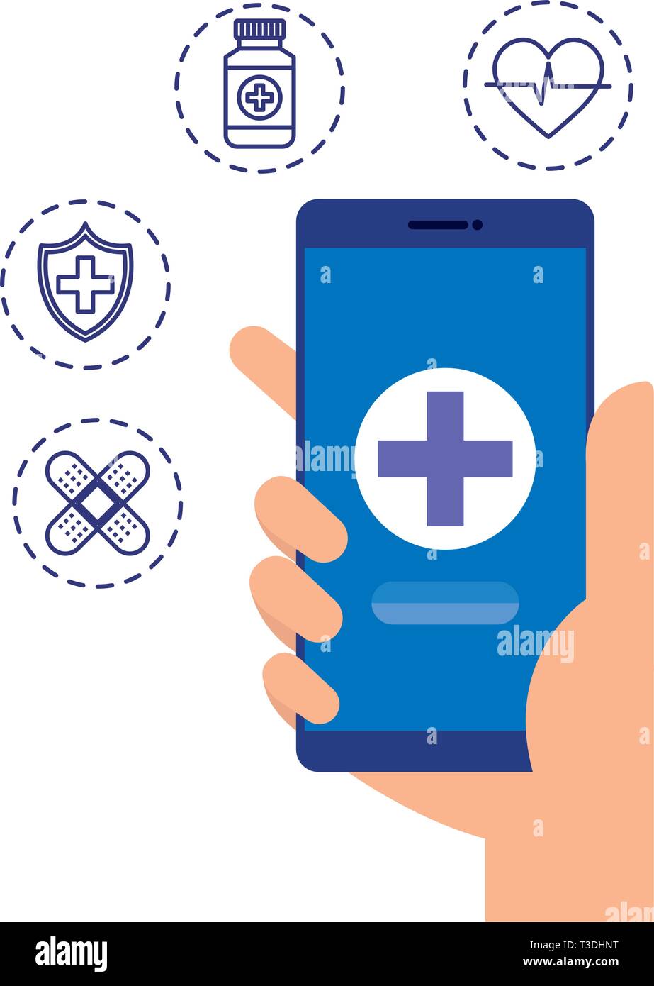 hand using smartphone with telemedicine icons Stock Vector Image & Art ...