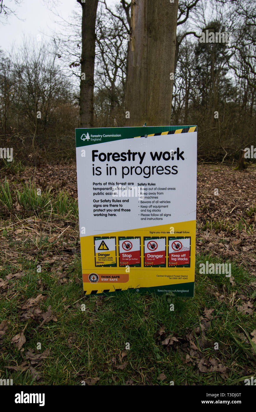 Forestry sign Work in progress in Salcey forest Northamptonshire UK ...