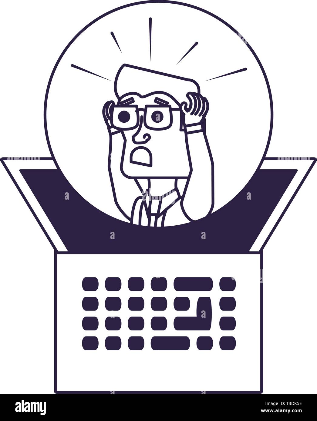 businessman stressed in frame circular with laptop computer vector ...
