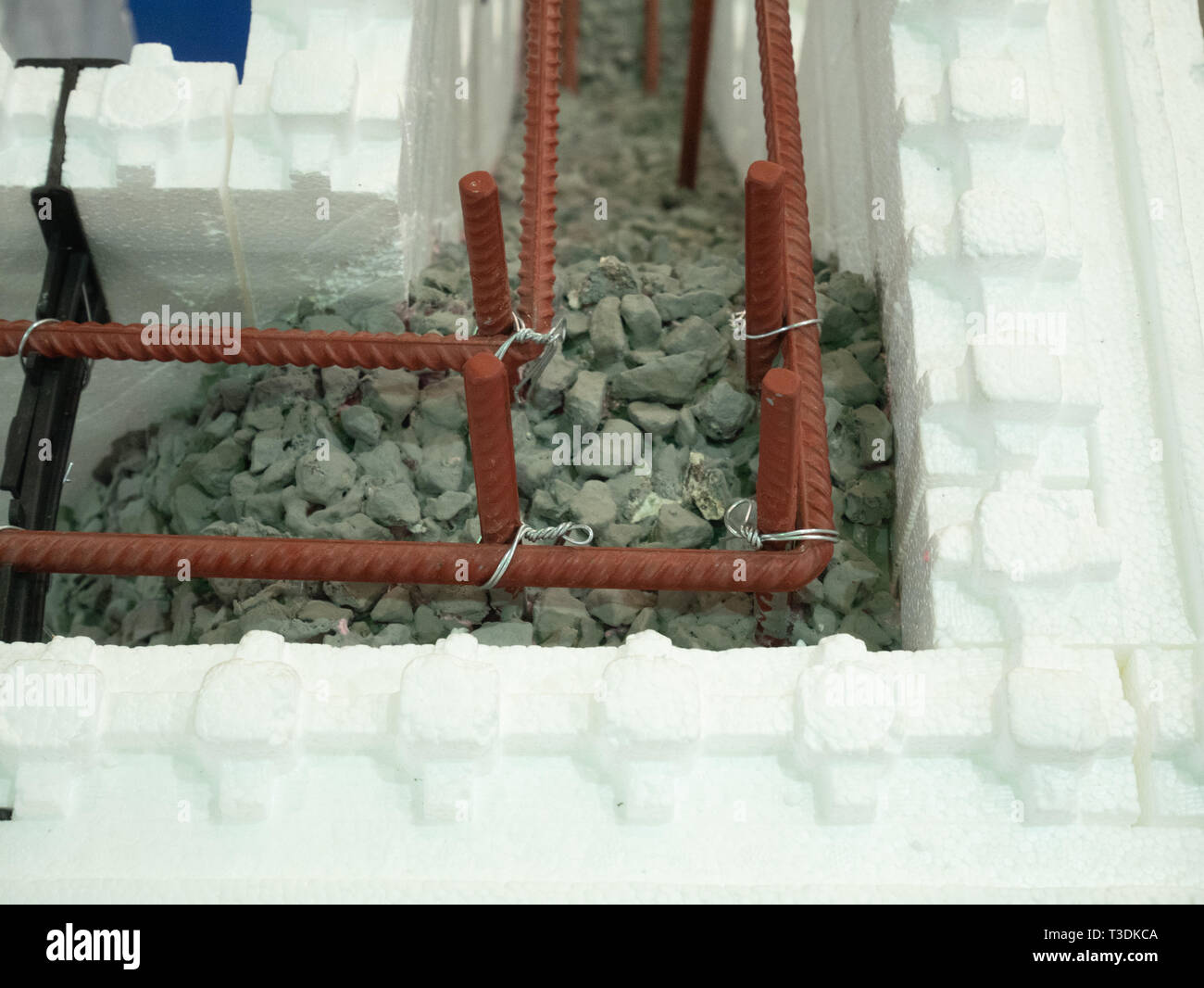 styrofoam wall cut with armored reinforced concrete filling Stock Photo ...