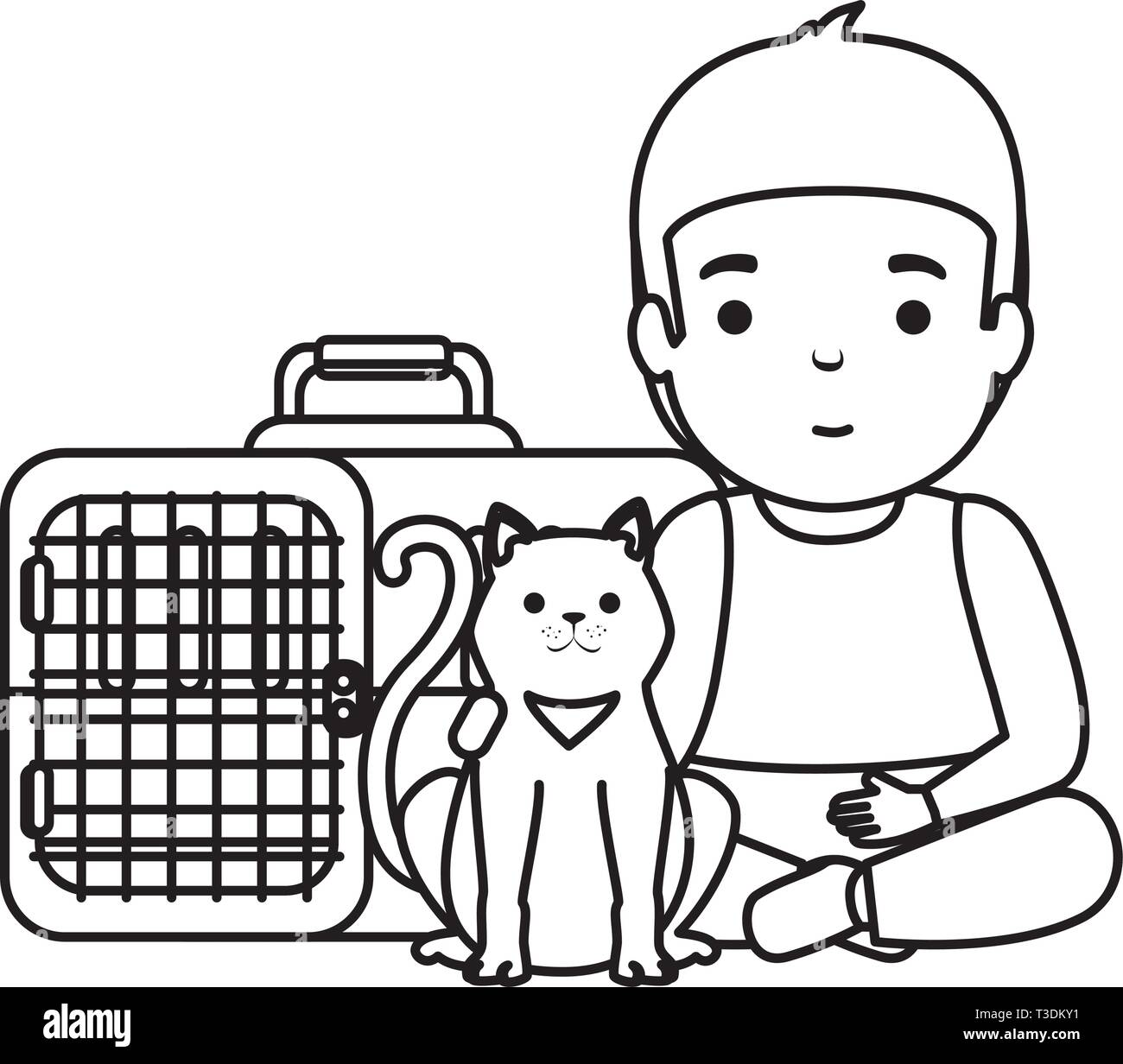 cute little boy with kitty in transport box Stock Vector Image & Art ...
