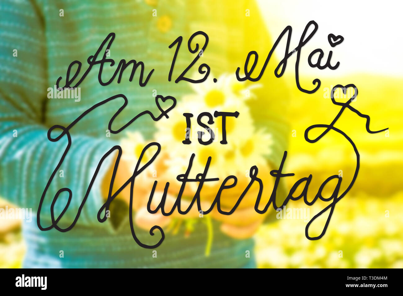 German Calligraphy Muttertag Means Happy Mothers Day. Cute Little Kid ...