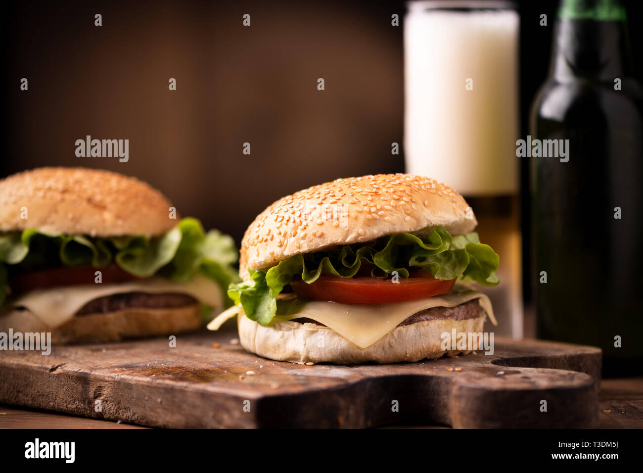 Burger with cheese close up Stock Photo - Alamy
