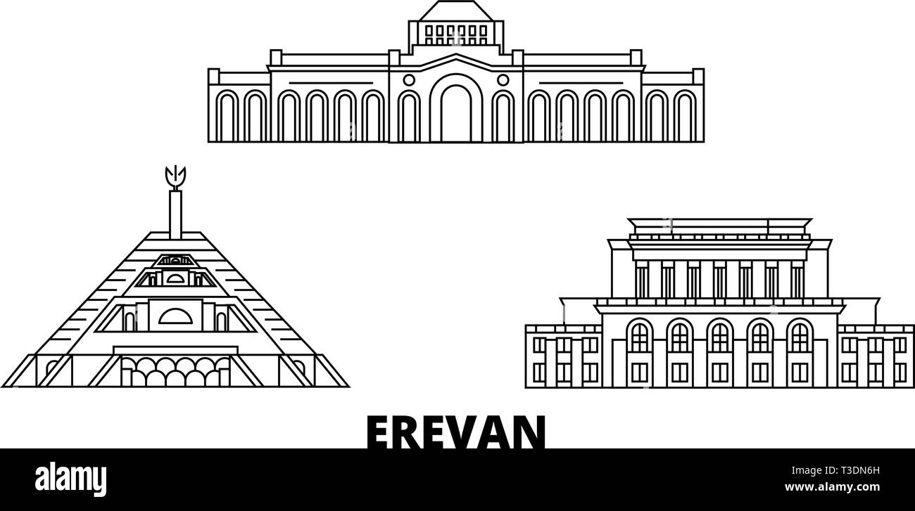 Armenia, Erevan line travel skyline set. Armenia, Erevan outline city ...