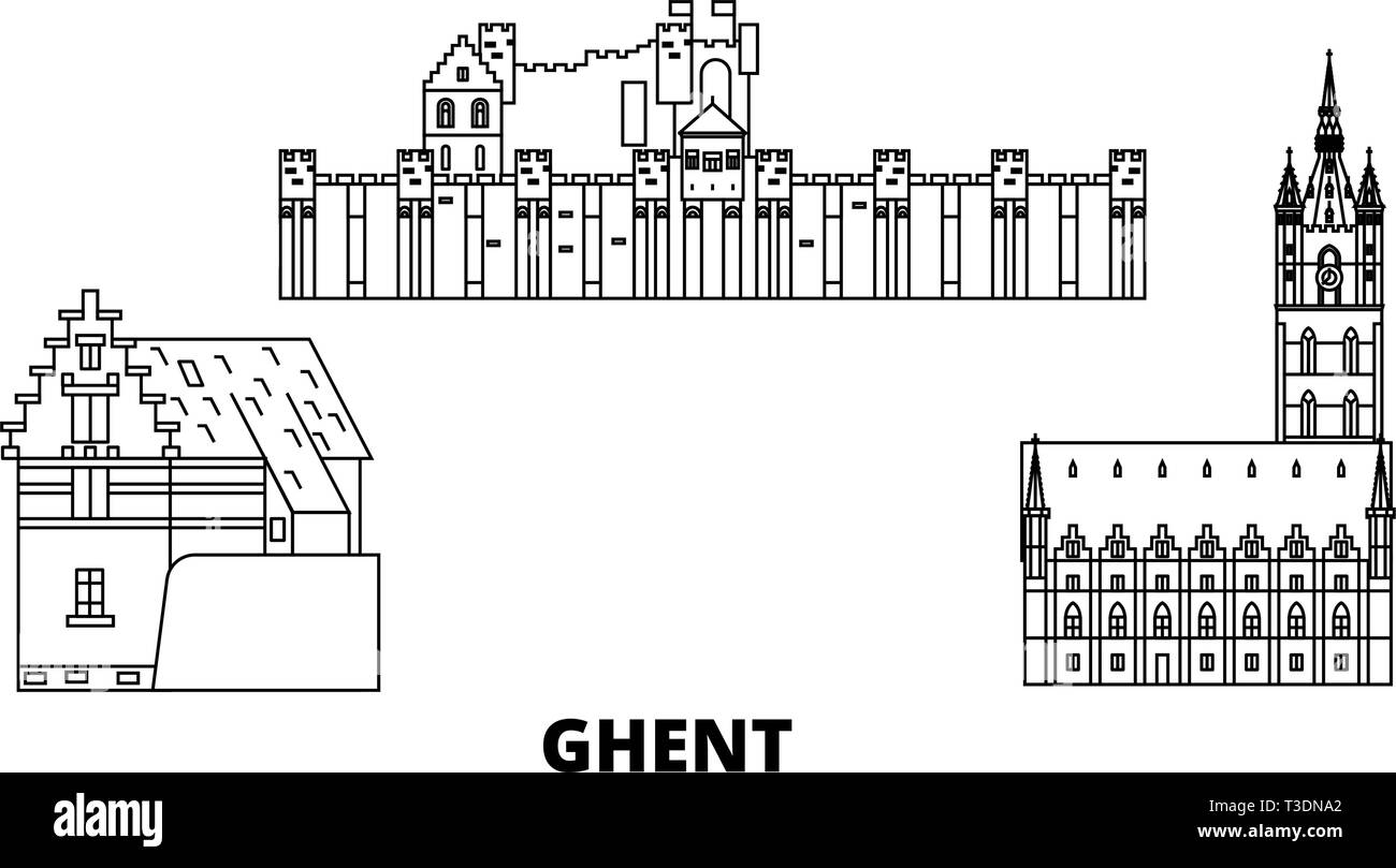 Belgium, Ghent line travel skyline set. Belgium, Ghent outline city ...