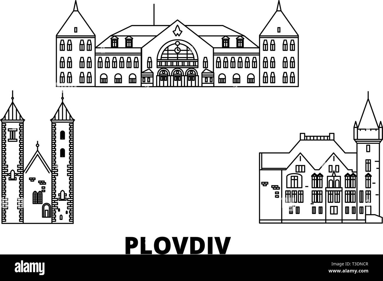 Bulgaria, Plovdiv line travel skyline set. Bulgaria, Plovdiv outline ...