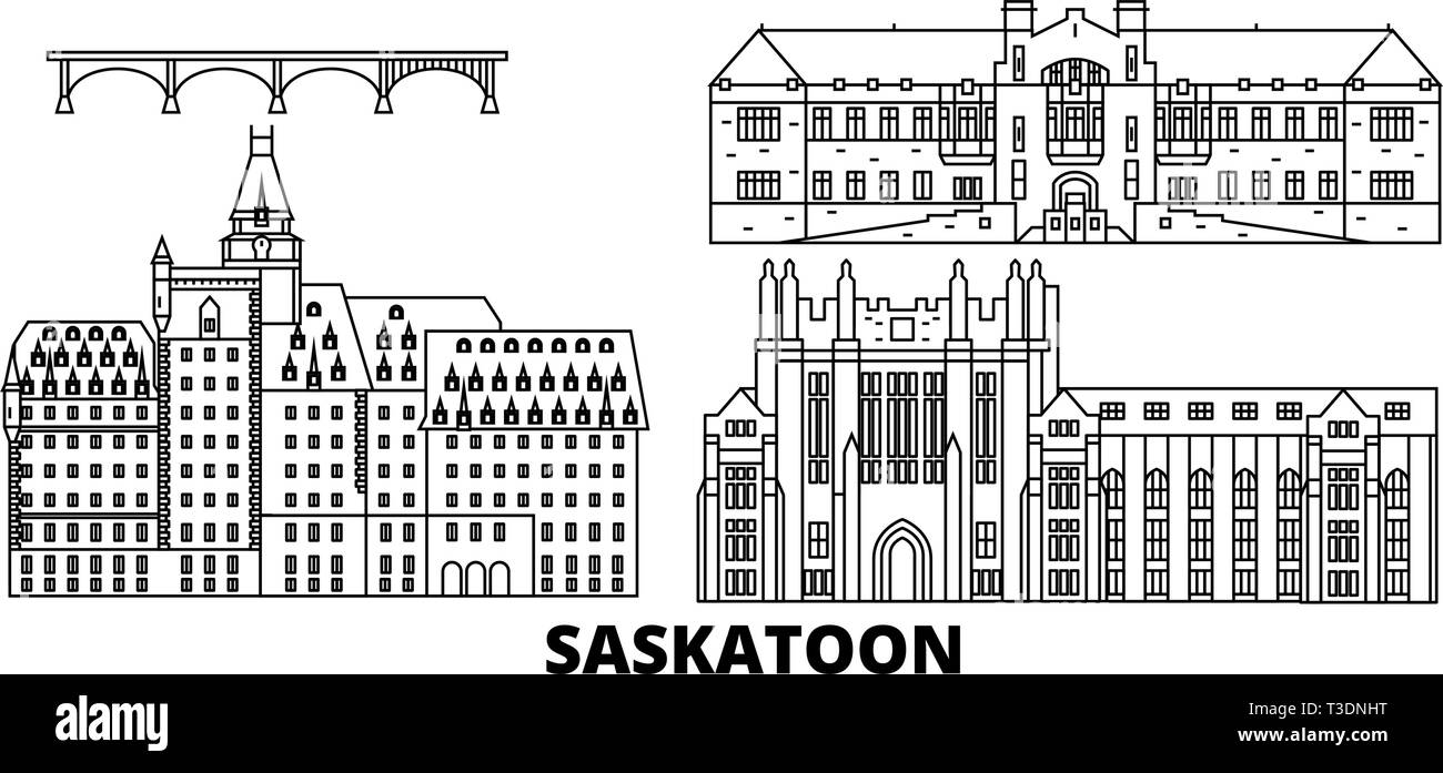 Canada, Saskatoon line travel skyline set. Canada, Saskatoon outline ...