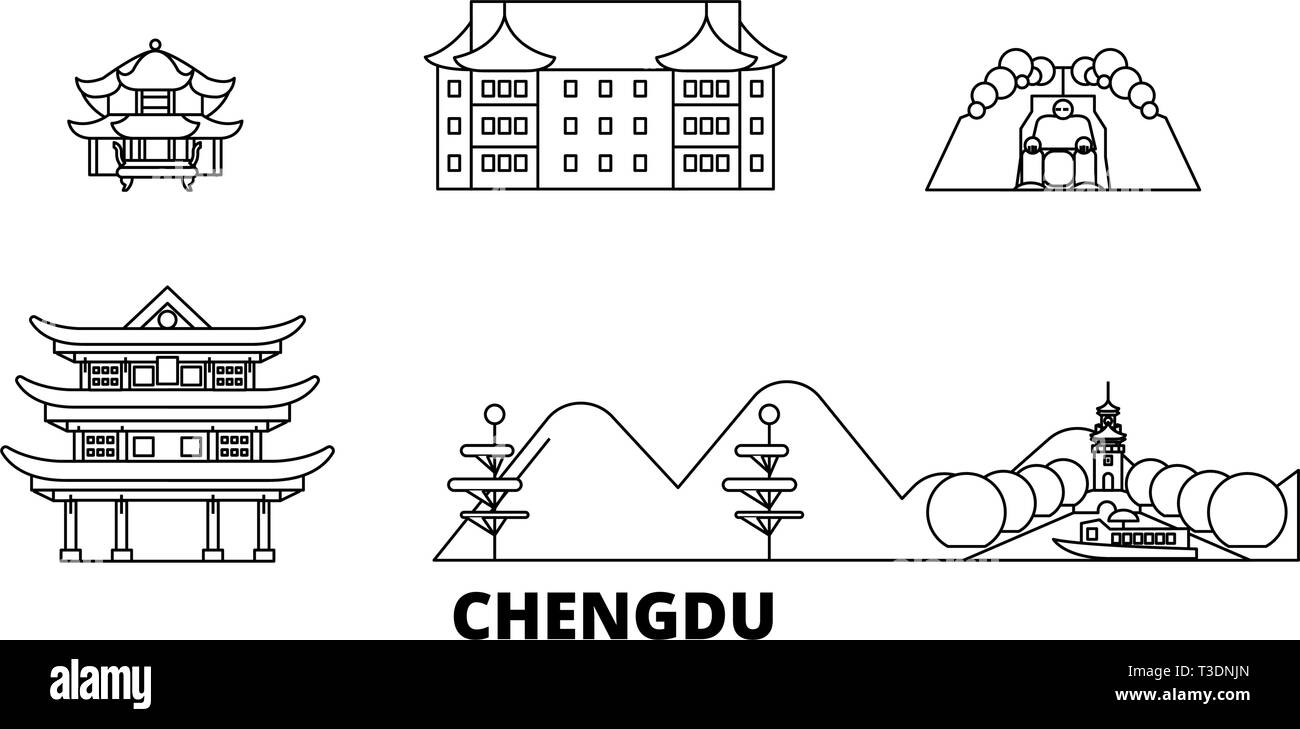 China, Chengdu line travel skyline set. China, Chengdu outline city ...