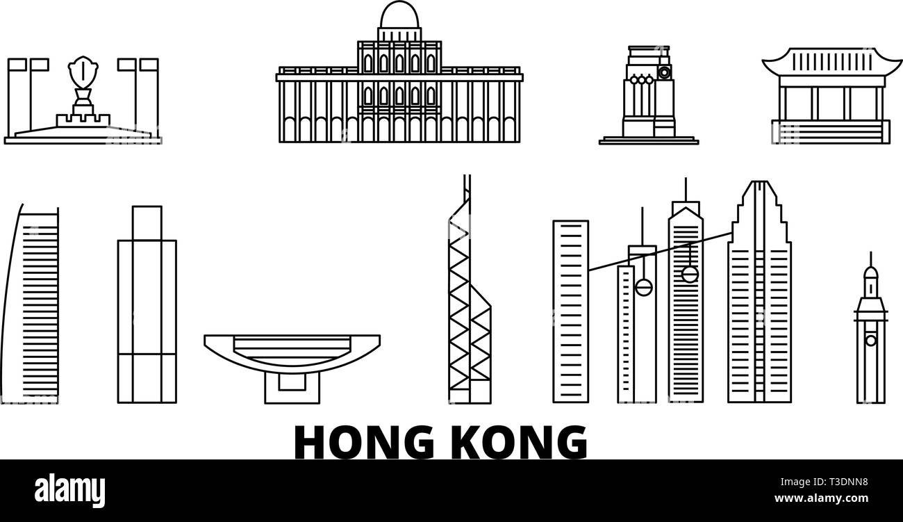 China, Hong Kong City line travel skyline set. China, Hong Kong City ...