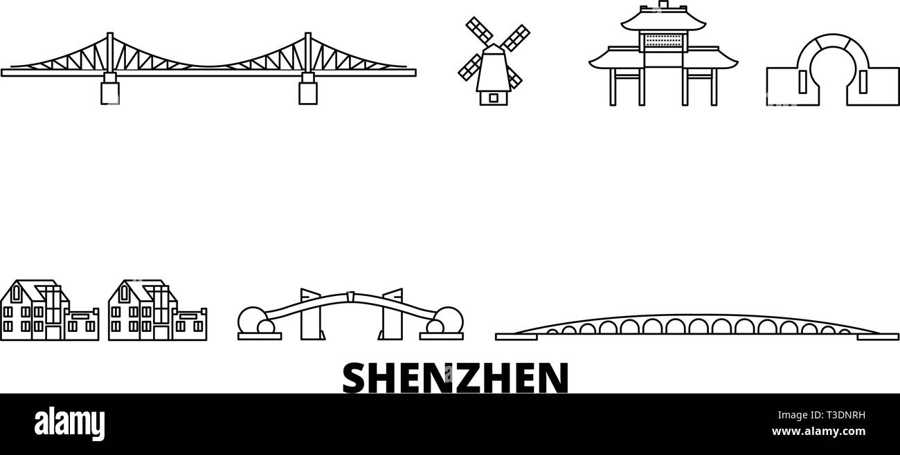 China, Shenzhen line travel skyline set. China, Shenzhen outline city ...
