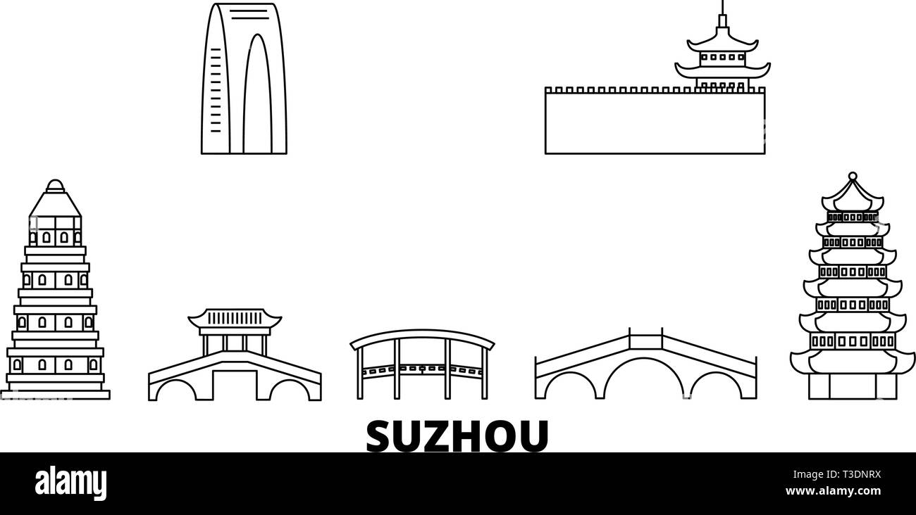 China, Suzhou line travel skyline set. China, Suzhou outline city ...