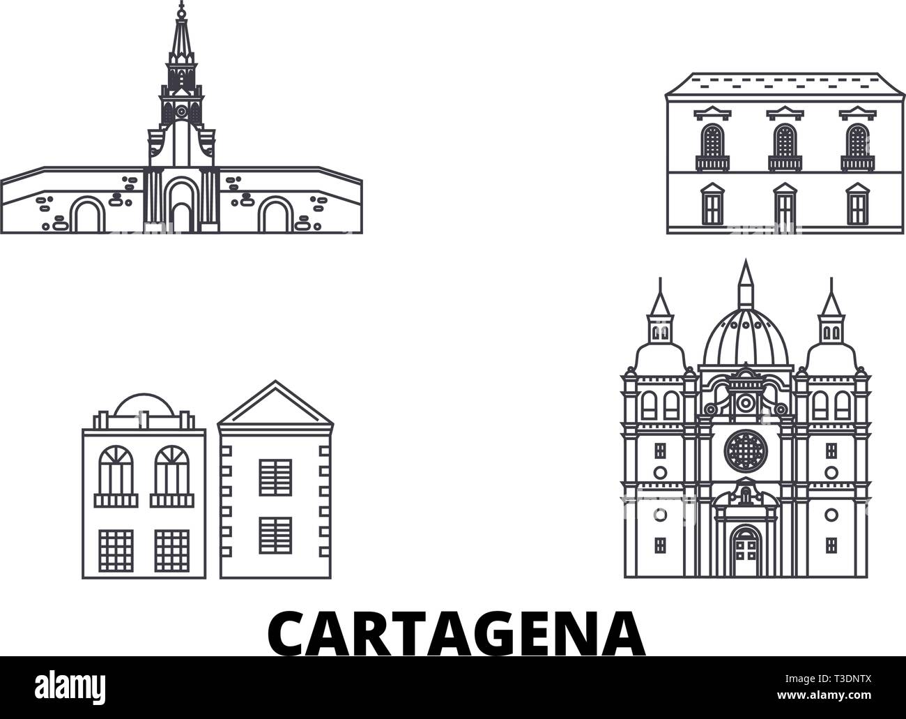 Colombia, Cartagena line travel skyline set. Colombia, Cartagena ...