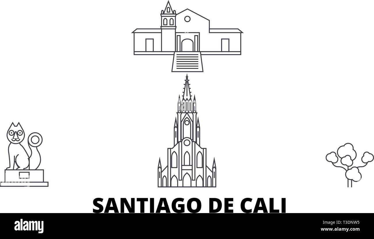 Colombia, Santiago De Cali line travel skyline set. Colombia, Santiago ...