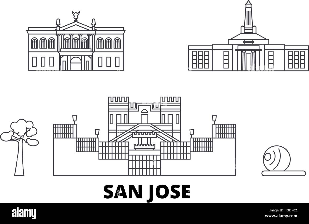 Costa Rica, San Jose line travel skyline set. Costa Rica, San Jose ...