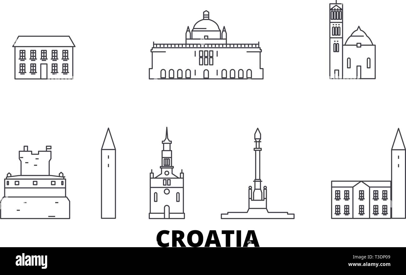Croatia line travel skyline set. Croatia outline city vector ...