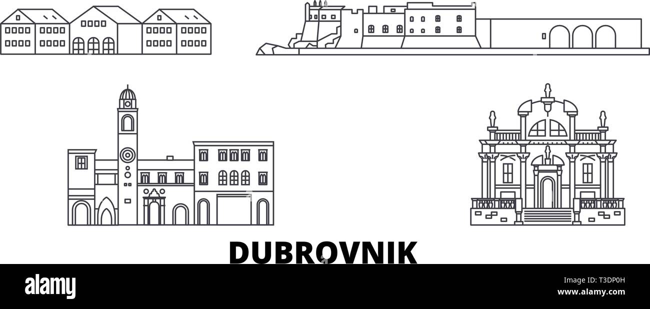 Croatia, Dubrovnik line travel skyline set. Croatia, Dubrovnik outline ...