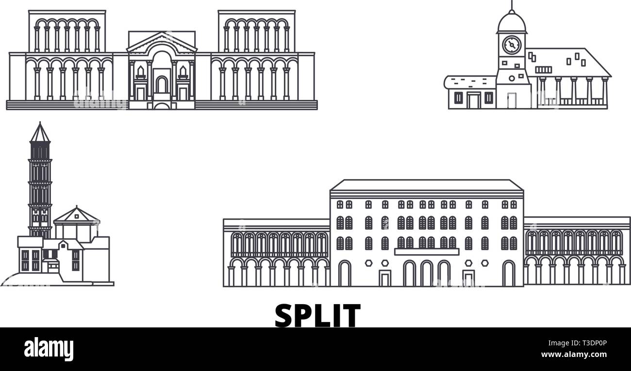 Croatia, Split line travel skyline set. Croatia, Split outline city ...