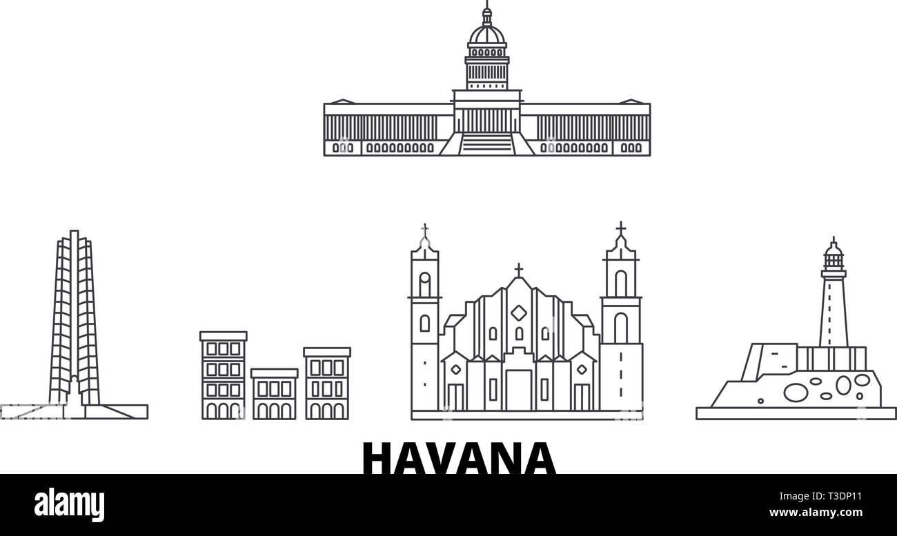 Cuba, Havana line travel skyline set. Cuba, Havana outline city vector ...