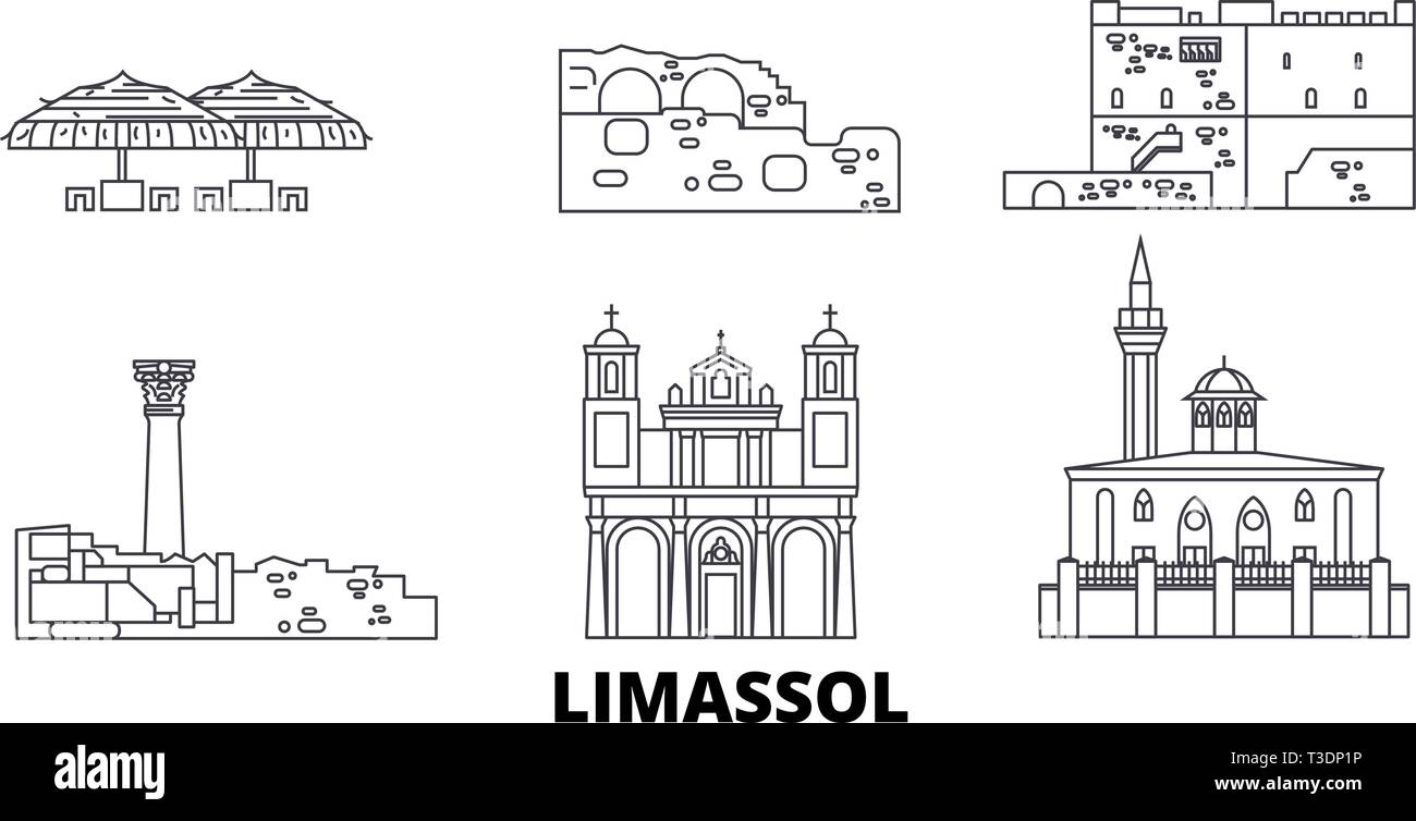 Cyprus, Limassol line travel skyline set. Cyprus, Limassol outline city ...
