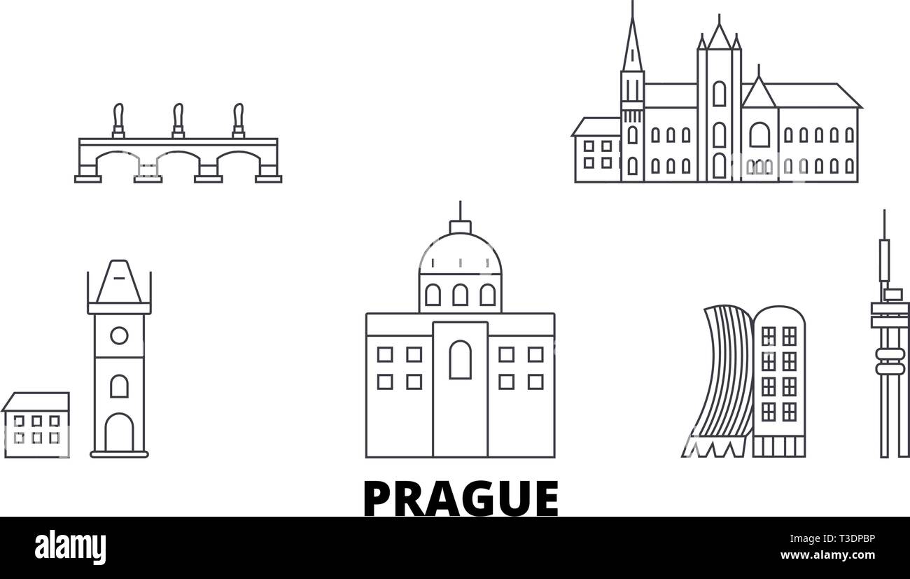 Czech Republic, Prague line travel skyline set. Czech Republic, Prague ...