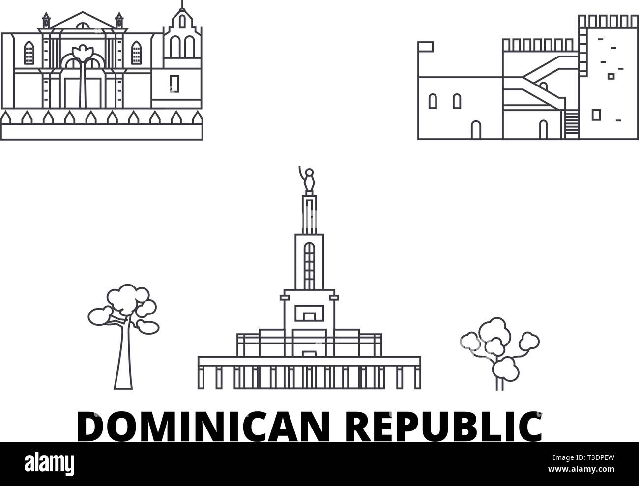 Dominican Republic line travel skyline set. Dominican Republic outline ...