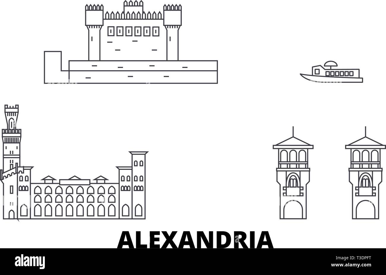 Egypt, Alexandria line travel skyline set. Egypt, Alexandria outline ...