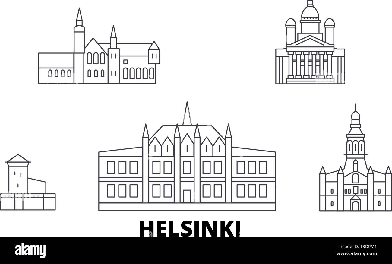 Finland, Helsinki line travel skyline set. Finland, Helsinki outline ...