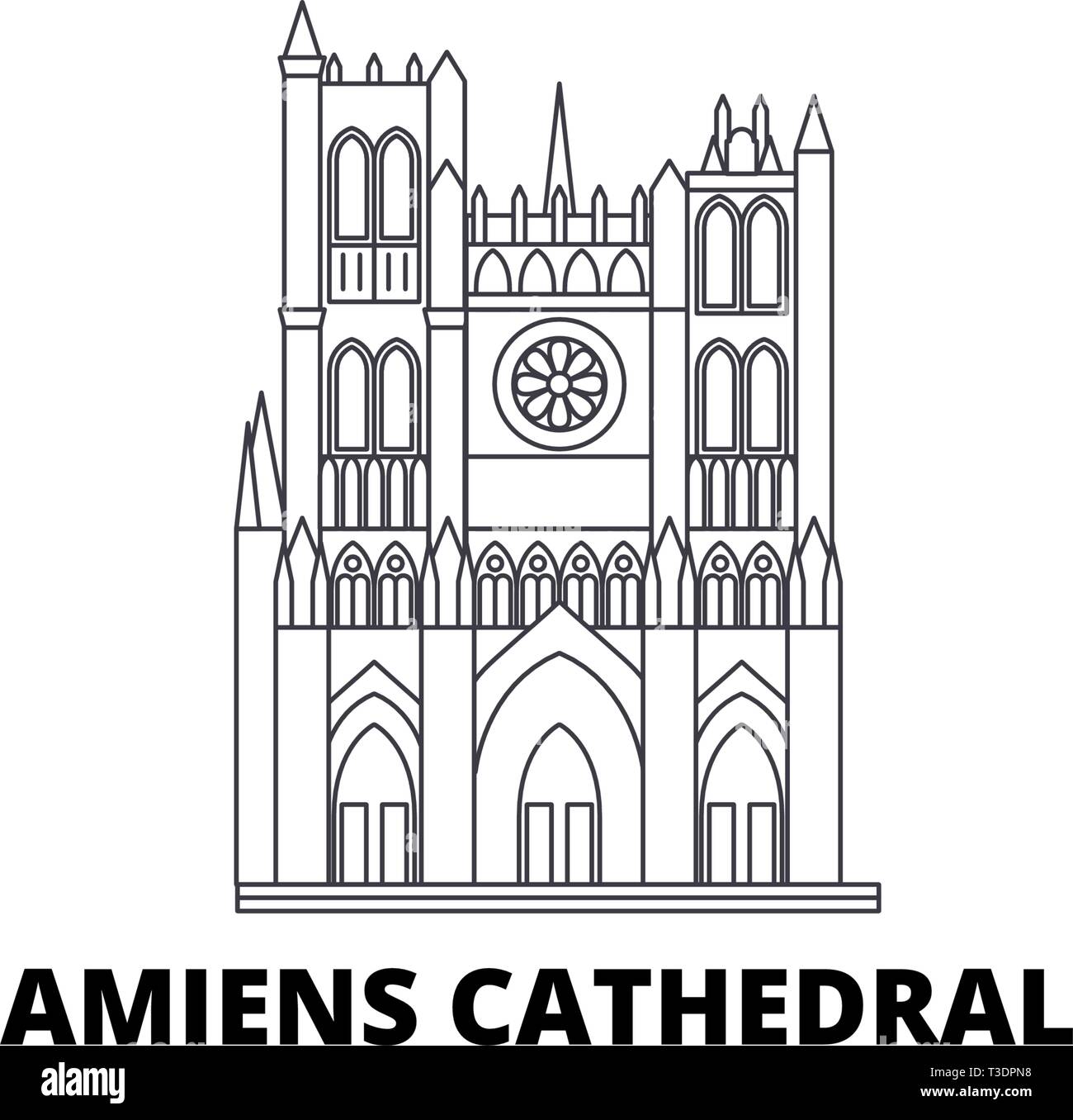 France, Amiens Cathedral line travel skyline set. France, Amiens ...