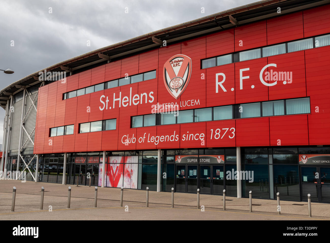 Exterior of main entrance for St Helens Rugby Football Club stadium St ...