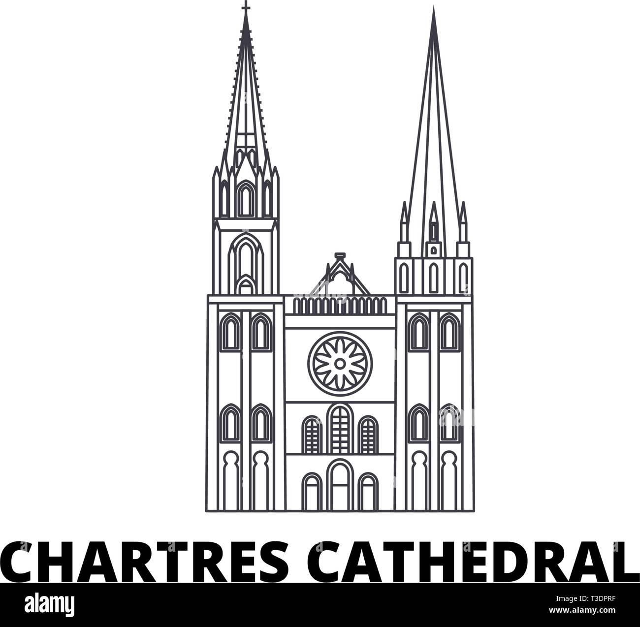 France, Chartres Cathedral Landmark line travel skyline set. France ...