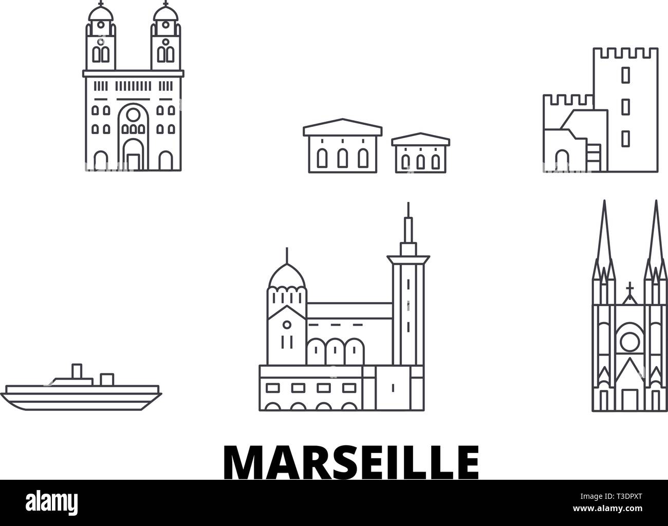 France, Marseille line travel skyline set. France, Marseille outline ...