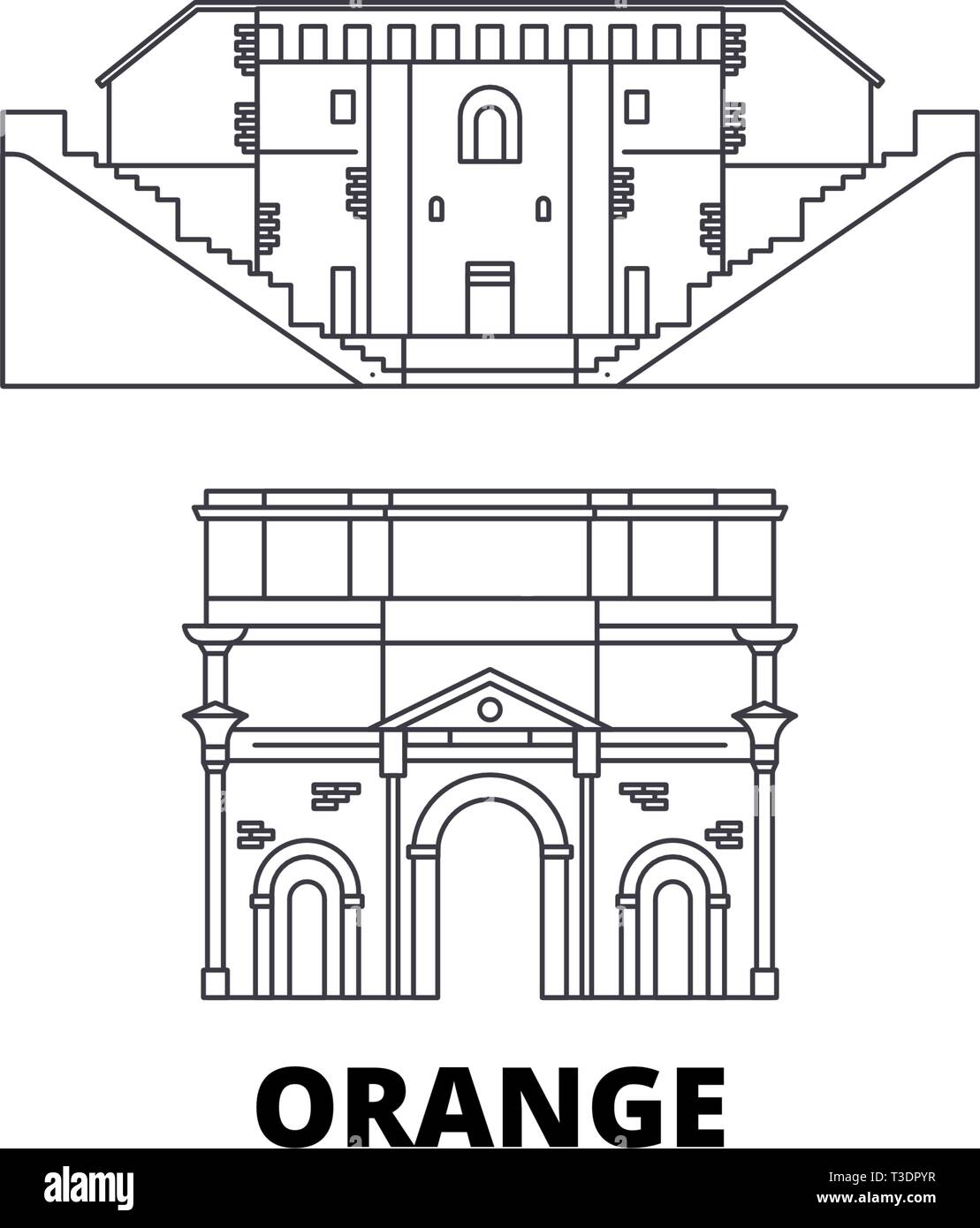 France, Orange line travel skyline set. France, Orange outline city ...