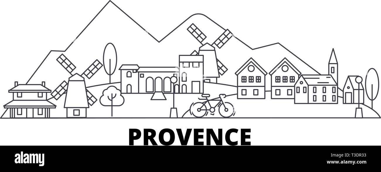 France, Provence line travel skyline set. France, Provence outline city ...