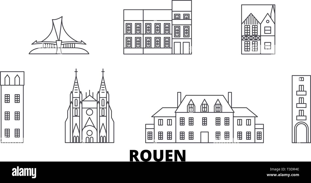 France, Rouen line travel skyline set. France, Rouen outline city ...