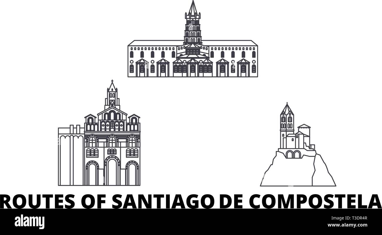France, Routes Of Santiago De Compostela line travel skyline set ...