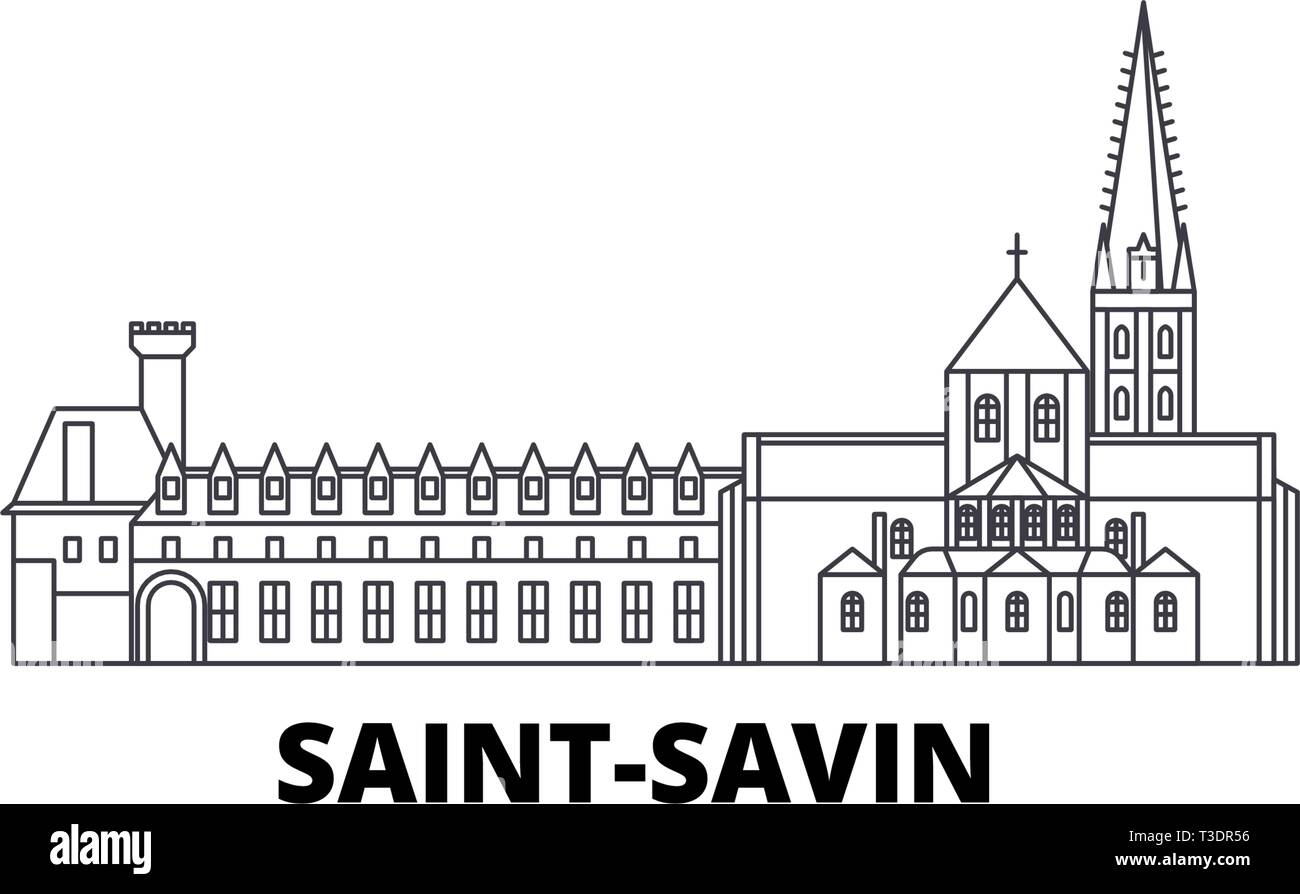 France, Saint Savin line travel skyline set. France, Saint Savin ...