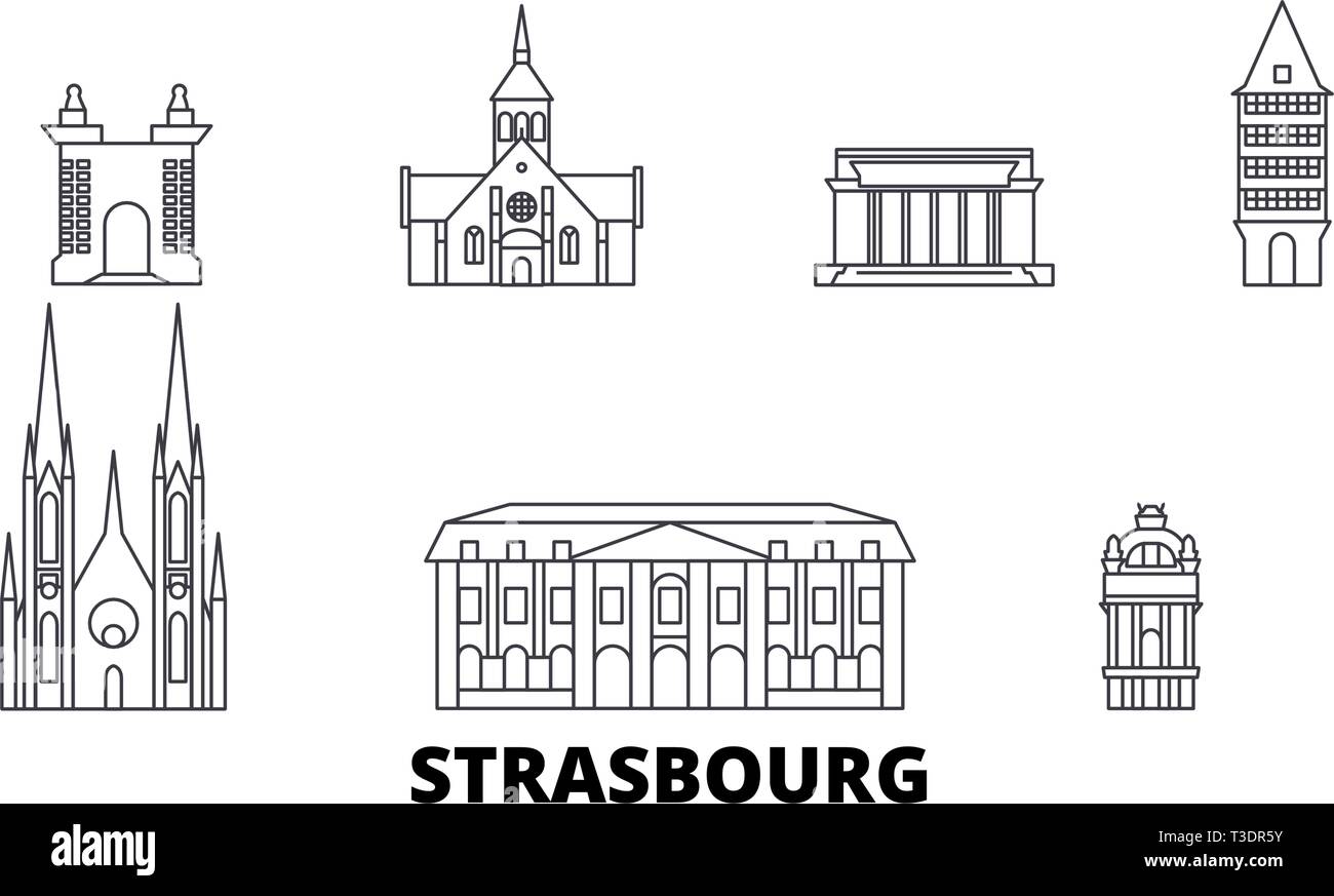France, Strasbourg line travel skyline set. France, Strasbourg outline ...