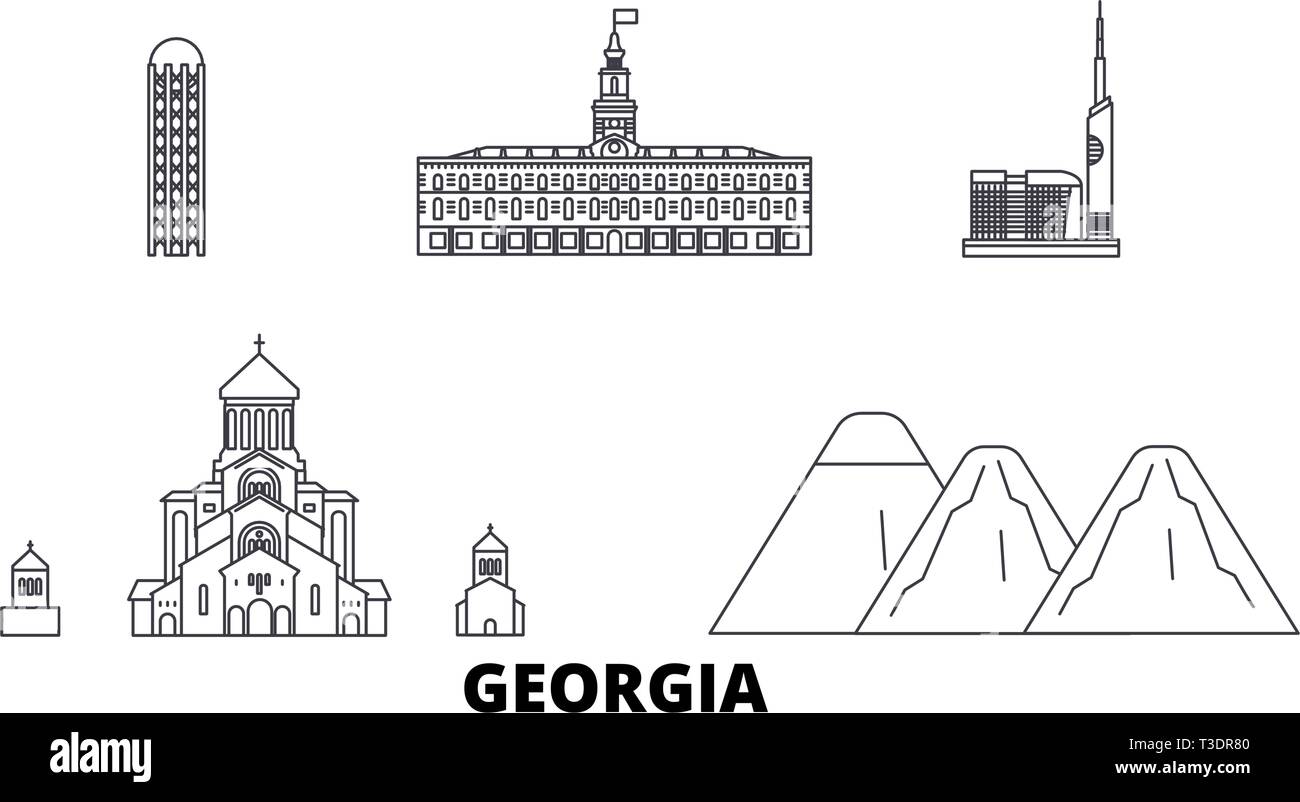 Georgia line travel skyline set. Georgia outline city vector ...