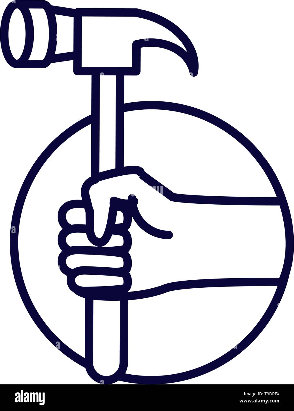 hand with hammer tool in frame circular vector illustration design ...