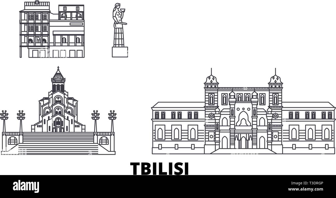 Georgia, Tbilisi line travel skyline set. Georgia, Tbilisi outline city ...