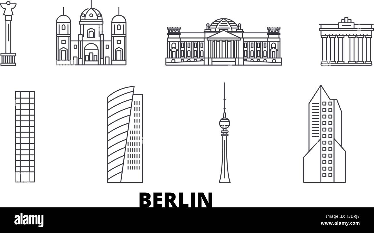 Germany, Berlin line travel skyline set. Germany, Berlin outline city ...