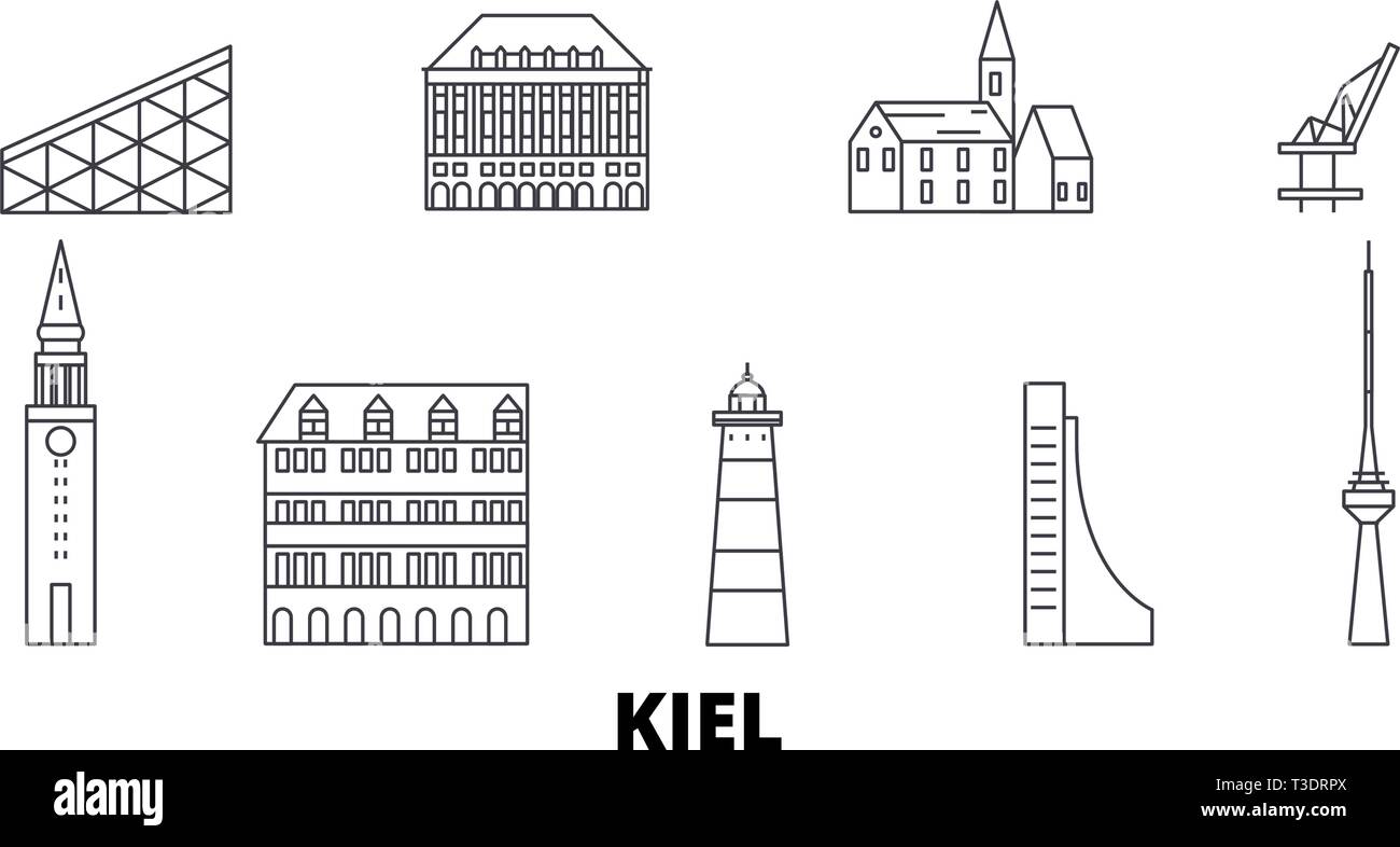 Germany, Kiel line travel skyline set. Germany, Kiel outline city ...