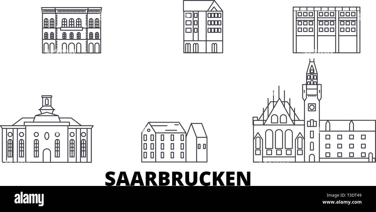 Germany, Saarbrucken line travel skyline set. Germany, Saarbrucken ...