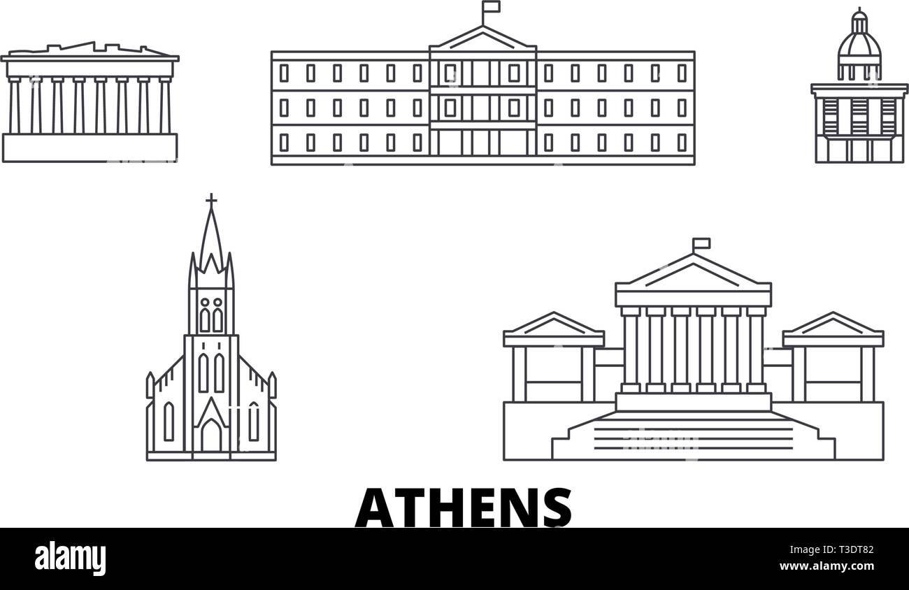 Greece, Athens line travel skyline set. Greece, Athens outline city ...