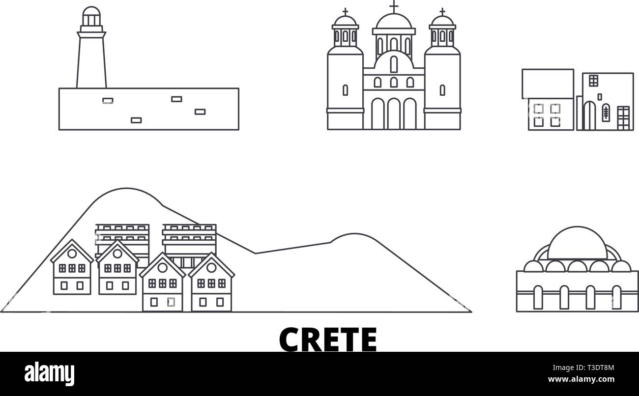Greece, Crete line travel skyline set. Greece, Crete outline city ...