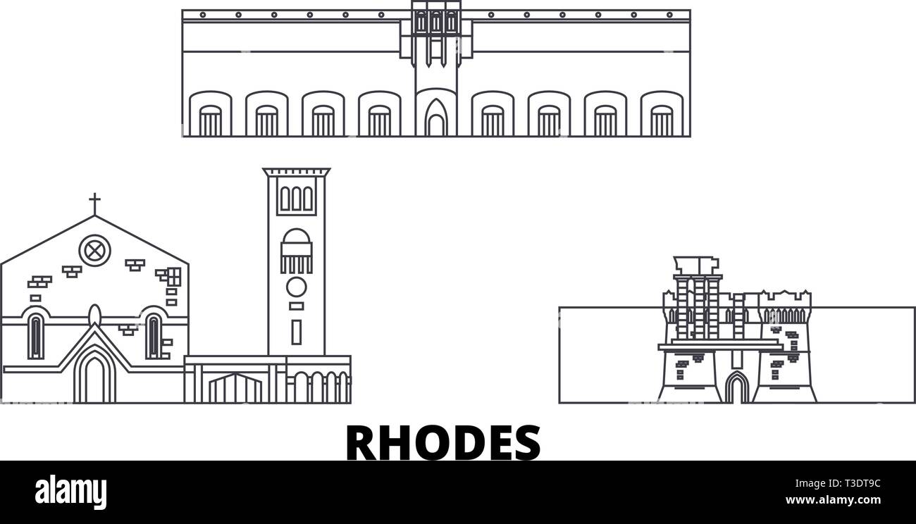 Greece, Rhodes line travel skyline set. Greece, Rhodes outline city ...