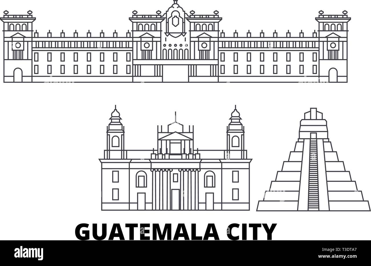 Guatemala, Guatemala City line travel skyline set. Guatemala, Guatemala ...