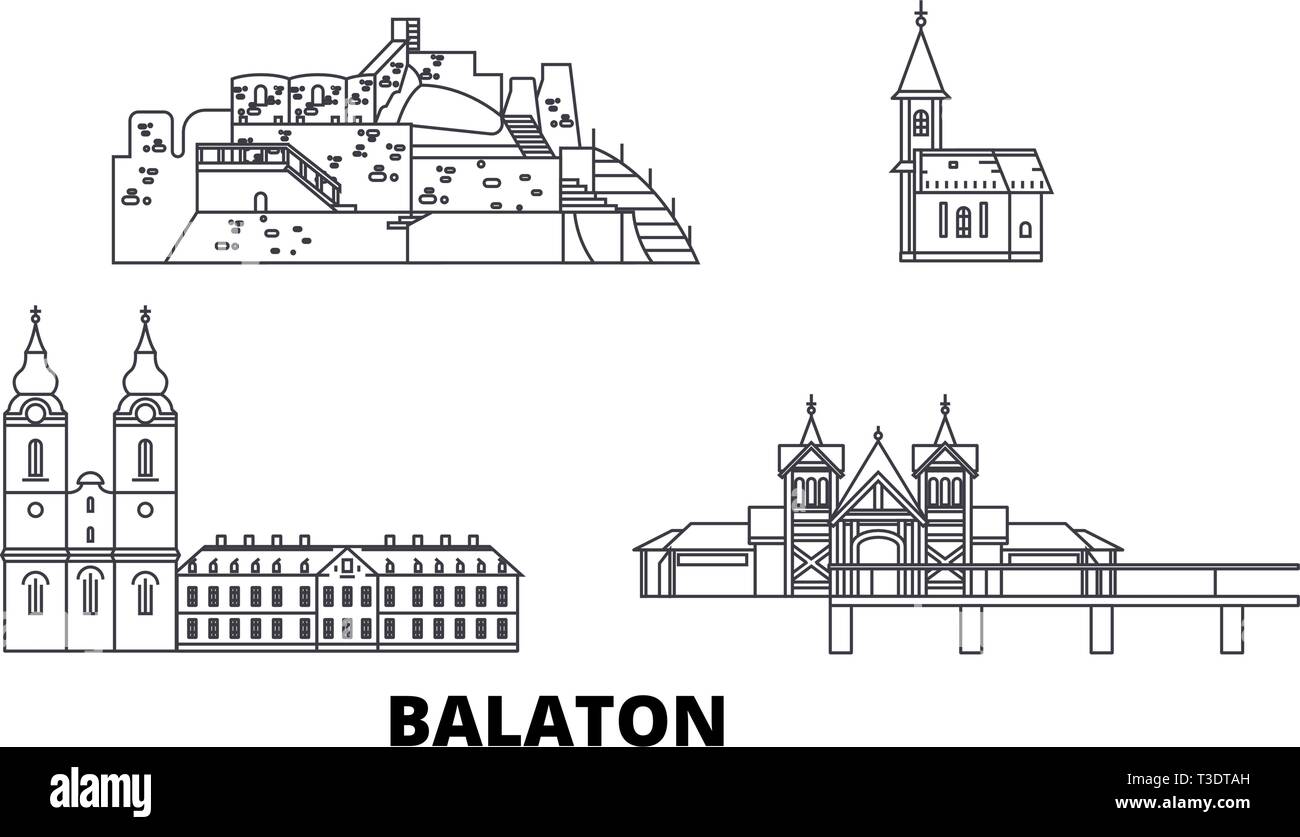 Hungary, Balaton line travel skyline set. Hungary, Balaton outline city ...