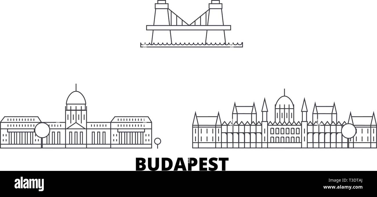 Hungary, Budapest line travel skyline set. Hungary, Budapest outline ...